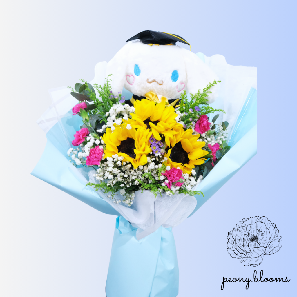 Cinnamoroll Sunflower Graduation Bouquet - Peony Blooms