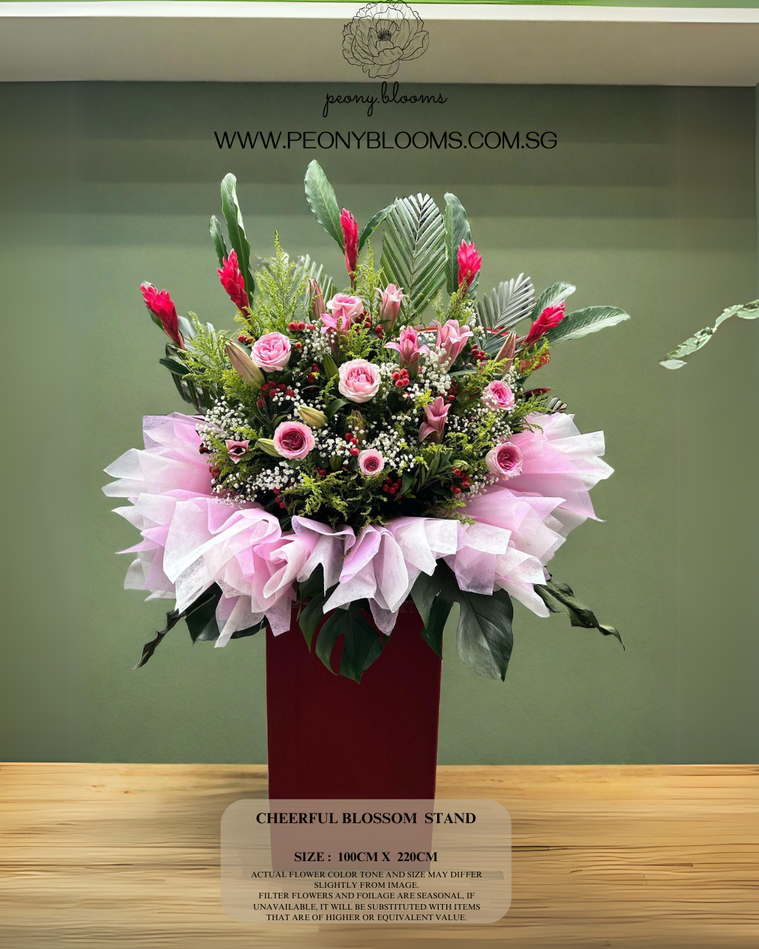 CHEERFUL BLOSSOM CONGRATULATIONS STAND - Peony Blooms