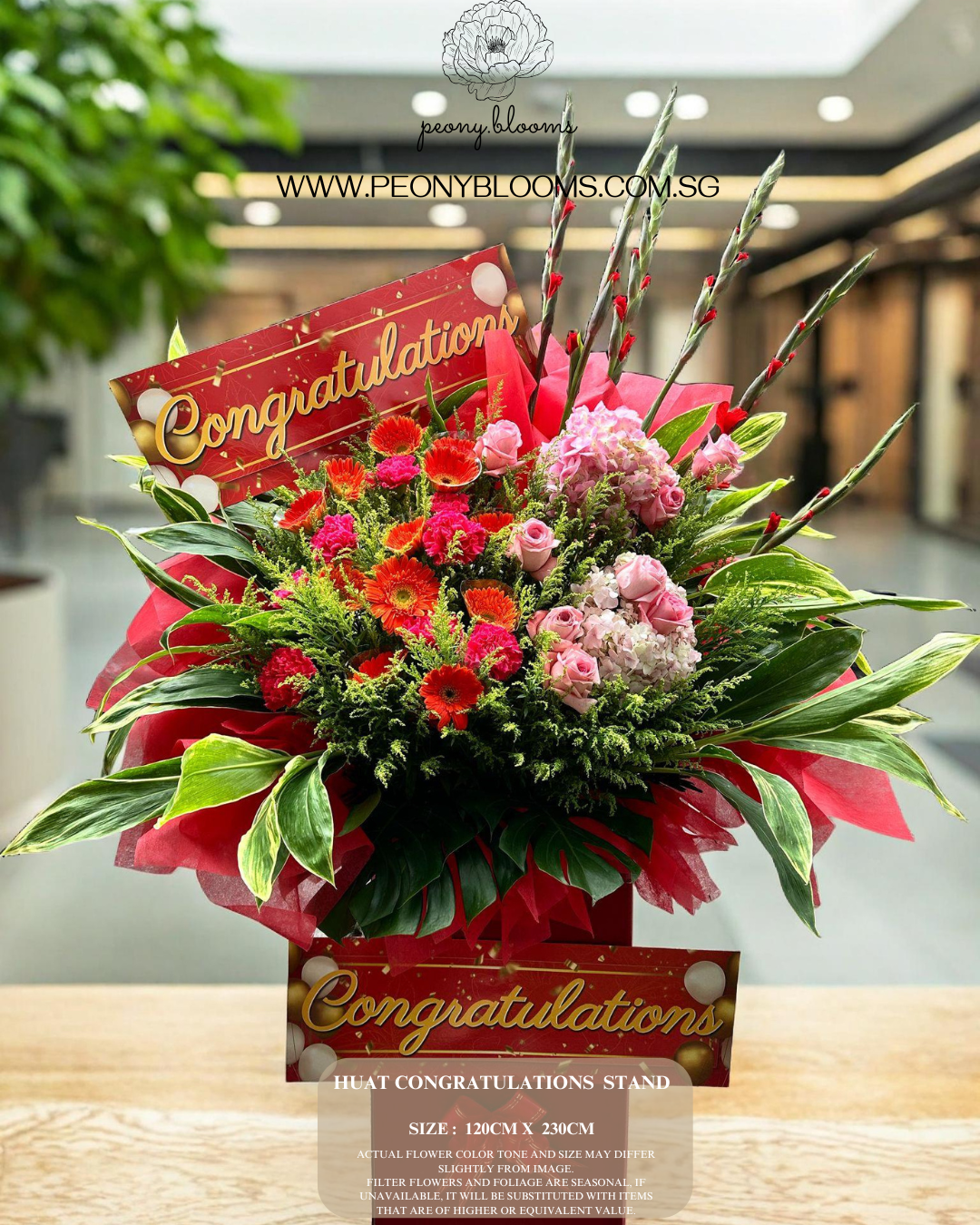 GRAND HUAT CONGRATULATIONS STAND - Peony Blooms