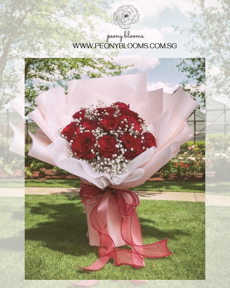 Perfect Red Roses Bouquet - Peony Blooms
