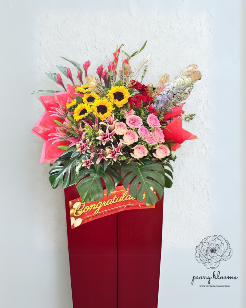 Welcome Blooming Wishes Congratulations Stand with Sunflowers